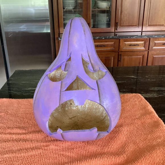 Hand Crafted | Holiday | Halloween Real Gourd Carved Purple Pumpkin ...